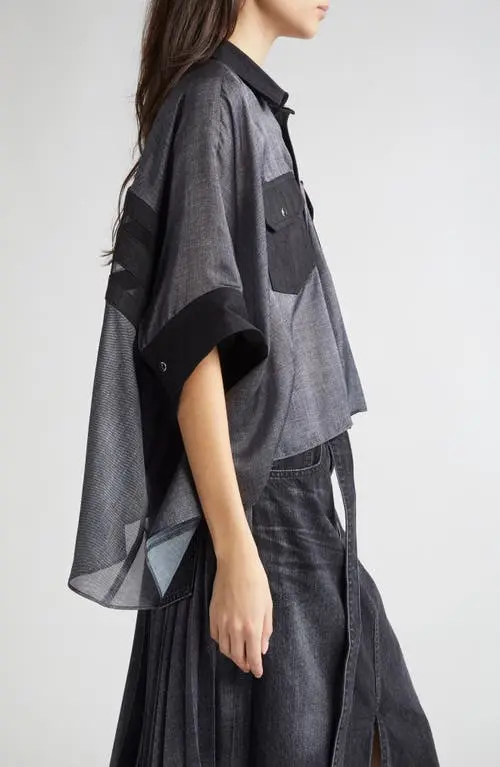 Sacai Mixed Media Shirt In Grey/ Black - 40% Off | Editorialist